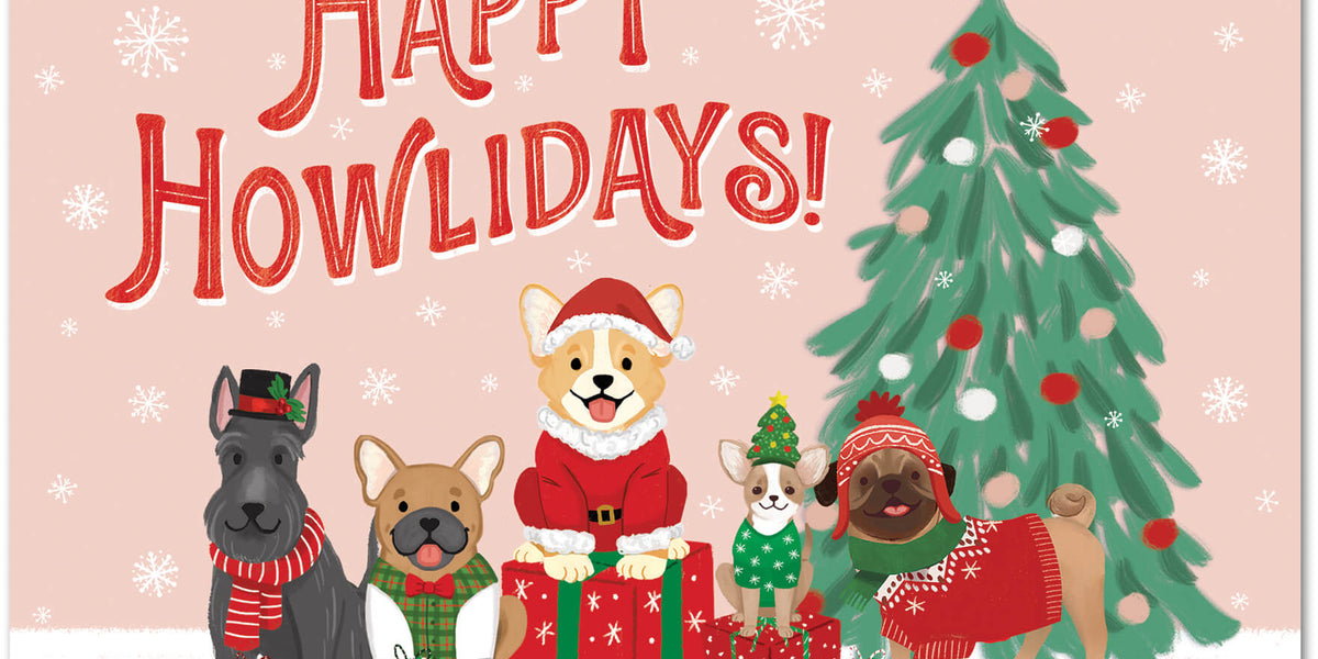 Happy Howlidays Dog Christmas Cards - Holiday Greetings - Stationery ...