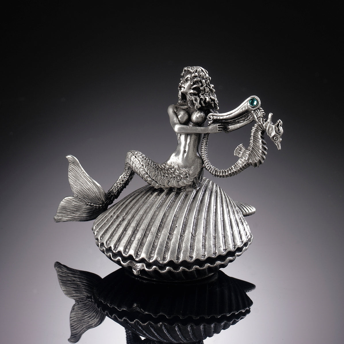 Mermaid on Seashell Box - Pewter Mermaids by Rawcliffe — FairyGlen Store